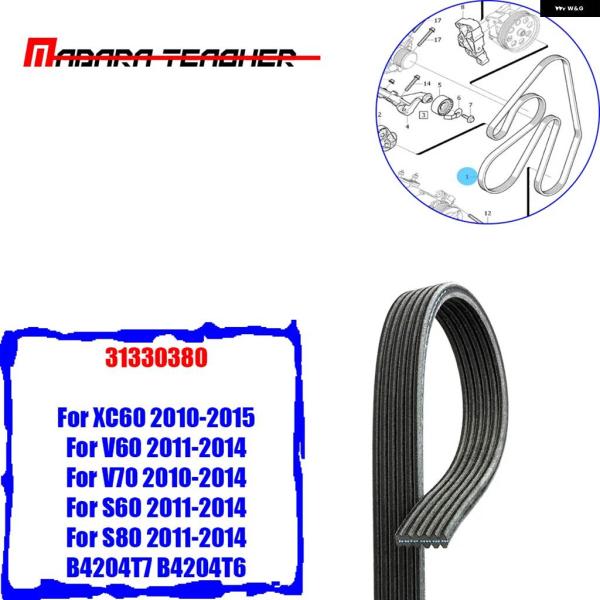 31330380 6DPK2280 補助ドライブベルト VOLVO S80 S60 V70 V60 XC60 2010-15 2.0T カスタム パーツ アクセサリーCountry/Region of Car Manufacture:CHI...