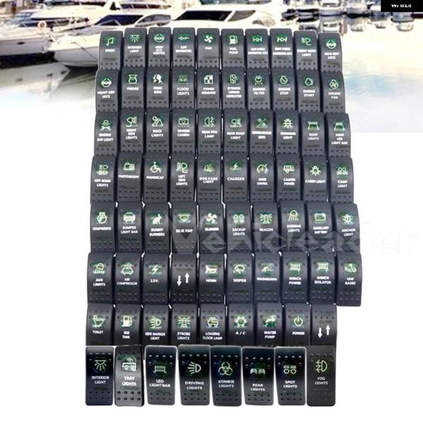 12V/24V ホーン 車 ボート キャラバン ロッカースイッチ 防水 デュアル グリーン LED ライトバー SPST オン/オフ ロッカー リバース リアライトスイッチ カスタム パーツ アクセサリーHigh-concerned che...