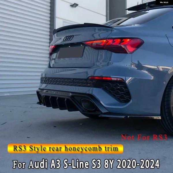 RS3 パフォーマンスルック リア バンパー ハニカムストリップ トリム アウディ A3 S-LINE S3 8Y サルーン 2020-2024 非対応 RS3 スポイラー チューニング カスタム パーツ アクセサリーHign-concer...