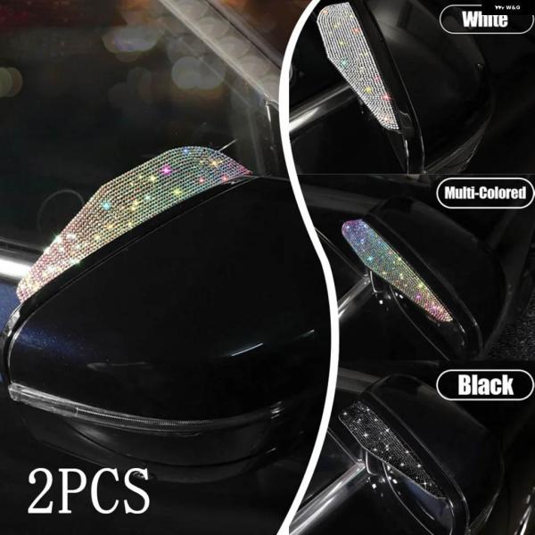 2個 車用ミラー アイブロウガード サンバイザー 車用バックミラー レインボード PVC キラキラ ラインストーン 自動車 外装 装飾 アクセサリー カスタム パーツ アクセサリーHign-concerned Chemical:NoneCa...
