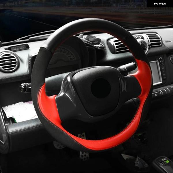 ステアリングホイール カバー ニードル糸DIYトップレイヤーレザー インテリア 自動車アクセサリーSMART FORTWO FORFOUR 453 451 カスタム パーツ アクセサリーHign-concerned Chemical:Non...