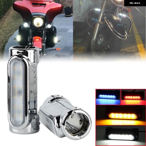 ハーレー ウィンカー バイク ツーリング モト バンパー ライト オートバイ バー スイッチバック ドライビングライト ホワイト アンバー LED クラッシュ バー カスタム パーツ アクセサリーHarley turn signal Bik...