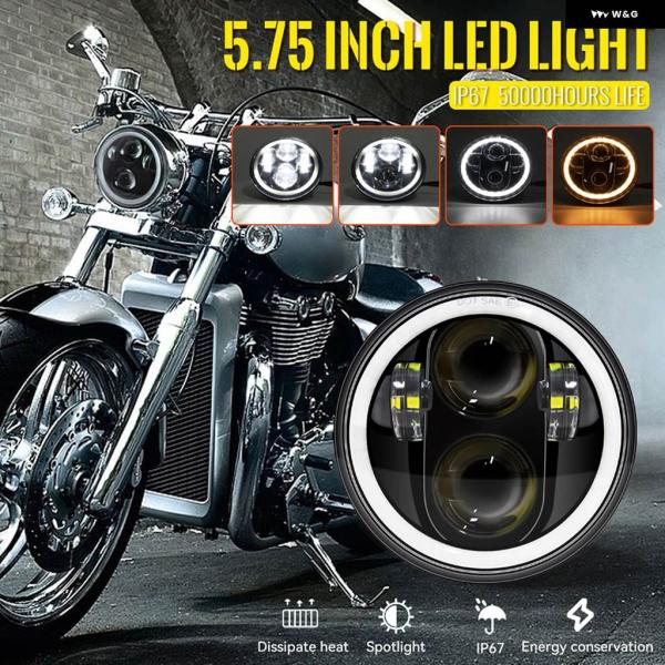 5.75インチ LED ヘッドライト プロジェクター ハローリング ハイロービーム 車 バイク スポーツスター ダイナ アイアン 883 5-3/4インチ DRL ウィンカー カスタム パーツ アクセサリー5.75inch Inch LED...