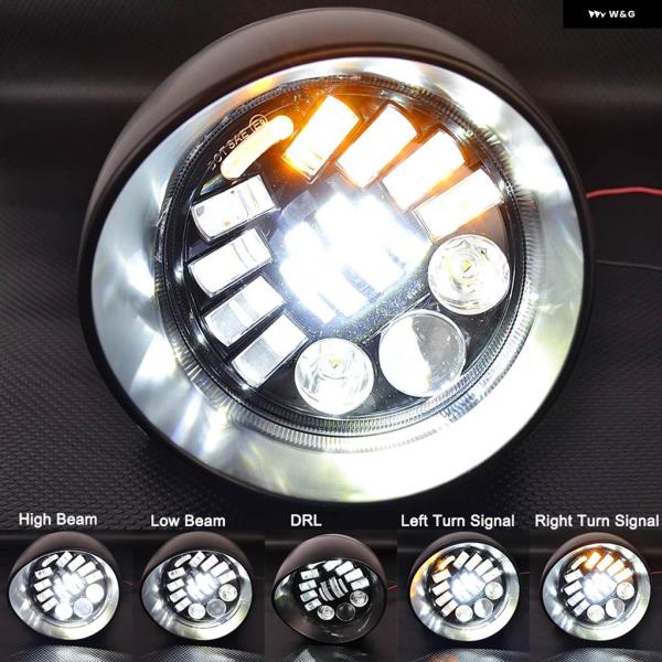 LED 5.75インチ モト ヘッドランプ クローム オートバイ フォグランプ ヘッドライト ランプ HILO DRL ウィンカー オートバイ スペアパーツ ライト カスタム パーツ アクセサリーHigh-concerned chemica...