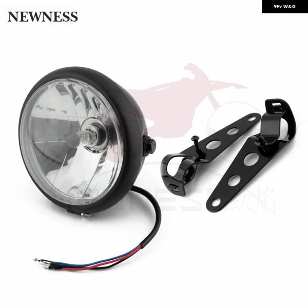 5.75インチ ヘッドライト H4 オートバイ レトロ メタル サイド マウント ブラケット ガラスレンズ フロントライト ランプ ブルースポット ハーレー カフェレーサー カスタム パーツ アクセサリーHigh-concerned che...