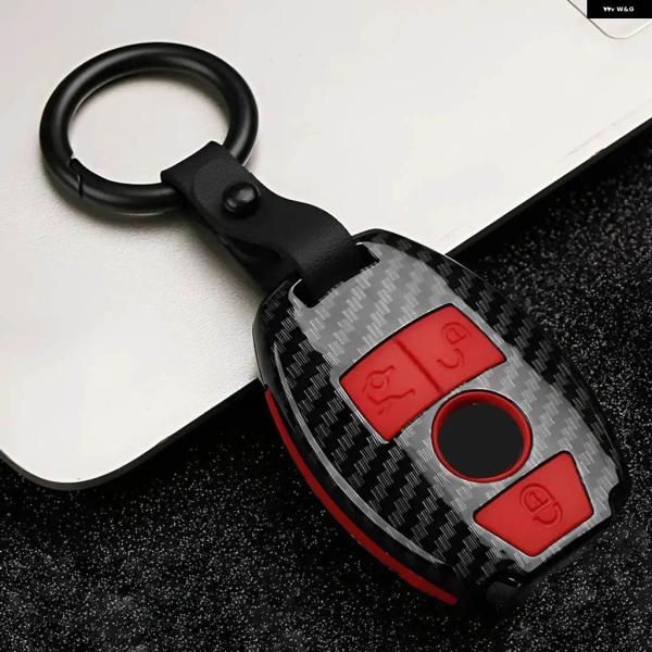 車用3 ボタン キーフォブカバー ケース ホルダー バッグシェル メルセデス ベンツ A B C E S G CLA CLS GLA GLC SLK SLCカーボンレッド カスタム パーツ アクセサリーHign-concerned Chem...
