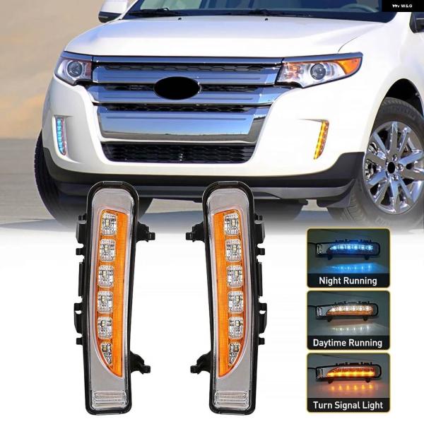 フォード エッジ 2009-14 DRL 車用 LED デイタイム ランニングライト ダイナミックウィンカー ホワイト イエロー ブルー フォグランプ 12V カスタム パーツ アクセサリーHign-concerned Chemical:N...