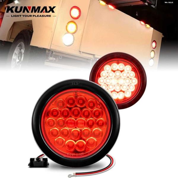 2個 4インチ ラウンド 24 LED トレーラー テールライト リバースバックアップ ホースボートトレーラーライト RV セミ トラック フラットベッドキャンピングカー 防水 カスタム パーツ アクセサリーHign-concerned C...