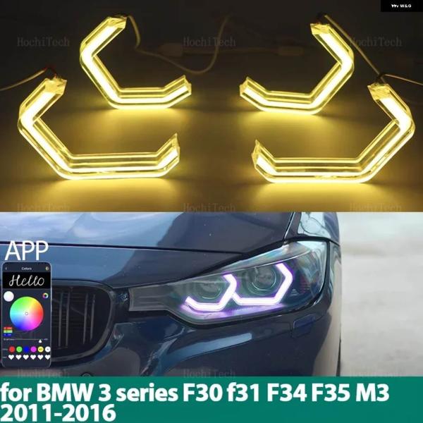 APPリモート コントロール M4 スタイル RGBリングエンジェルアイLEDライトリング BMW 3シリーズF30 F31 F34 F35 M3 2011-16 318I 320I 328I 330I カスタム パーツ アクセサリーHig...