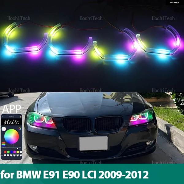 BMW 3シリーズ E90 E91 フェイスリフト 2009-12 フローティングマルチカラーリングエンジェルアイ RGB DTM スタイル LED アプリ コントロール ウィンカーライト カスタム パーツ アクセサリーHign-conce...