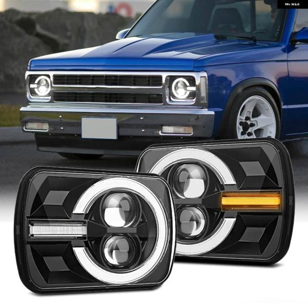 7インチ スクエア H4 LED ヘッドライト 7X6 5X7 ハイ/ロービーム ホワイト/ アンバー ハロー ジープ ラングラー YJ 1987-1995 チェロキー XJ 1984-2001 H6014 H6052 カスタム パーツ ア...