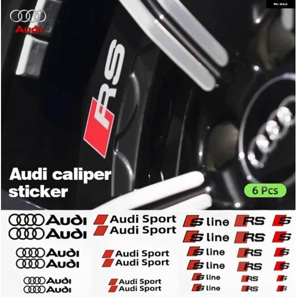 6PC 車用ブレーキ キャリパー ステッカー 耐高温 防水 デカール アウディ セラミック A3 A4 A5 A6 A7 Q3 Q5 Q7 RS3 RS4 RS5 S3 S4 S5 S7用 カスタム パーツ アクセサリーHigh-conce...