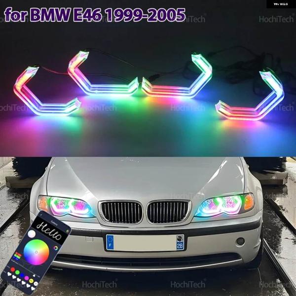 BMW 3シリーズ E46 セダン 1999-2005 M4 スタイル LEDエンジェルアイキット リング点滅 RGB アプリ コントロール ヘッドライト ランプ ウィンカー カスタム パーツ アクセサリーHigh-concerned ch...