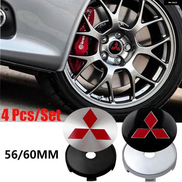 4個 56/60MM 車用ハブキャップ ホイールセンターキャップ ハブキャップ ステッカー タイヤハブカバー 三菱 ラリーアート スペーススター ランサー エクリプス用 カスタム パーツ アクセサリーHigh-concerned chemi...