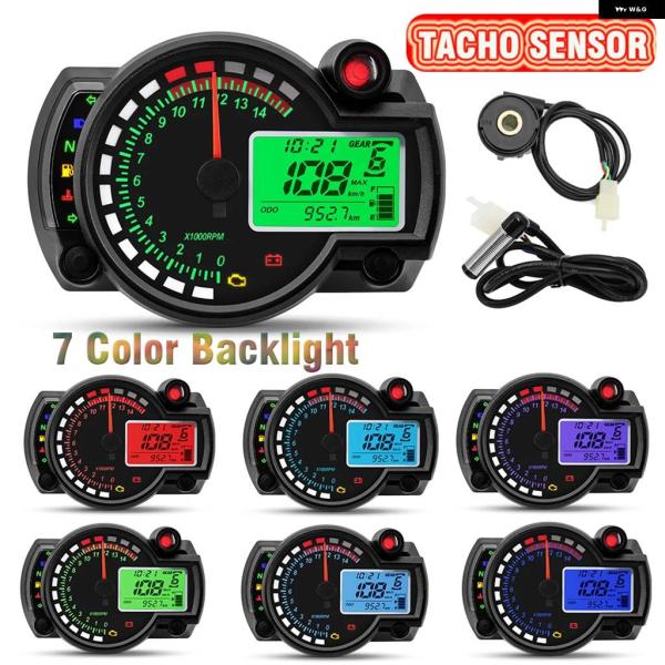 バイク メーター 7色バックライト デジタルスピード メーター タコメーター 10000RPM モト ダッシュボード ターボセンサー ブラケット カワサキ カスタム パーツ アクセサリーHigh-concerned chemical:Non...