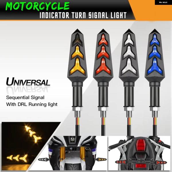 オートバイ ウィンカーLEDライト シーケンシャル流水 オートバイ フラッシュ インジケーター ランプ 10MM デュアルカラーLED ウィンカーライト カスタム パーツ アクセサリーBattery Included:NoHigh-conc...