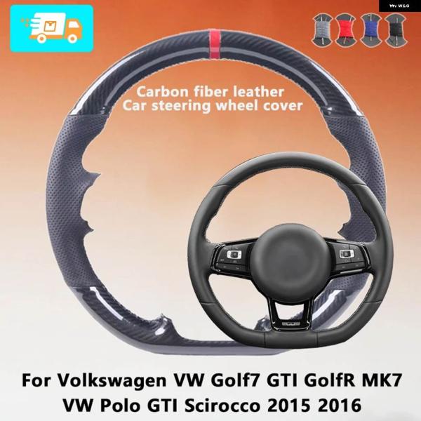 カーボンレザーカー ステアリングホイール カバー フォルクスワーゲン VW ゴルフ 7 GTI ゴルフ R MK7 VW ポロ GTI シロッコ 2015 2016 スエード カスタム パーツ アクセサリーHigh-concerned ch...