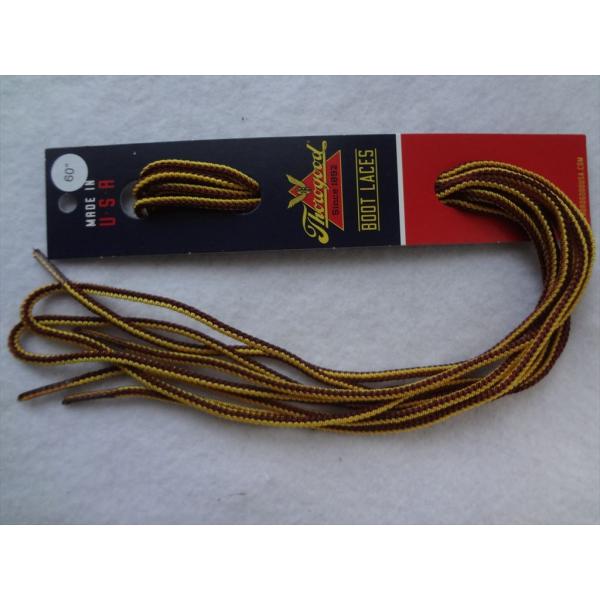 新品 Thorogood 純正 シューレース  約152cm 60インチ アメリカ製靴紐 虎ヒモ トラひも ワークブーツ用 イエロー/ブラウン 黄色/茶色 です。色はこちらの感覚で記載しています。サイズはメーカー表記で、多少の違いはある場合...