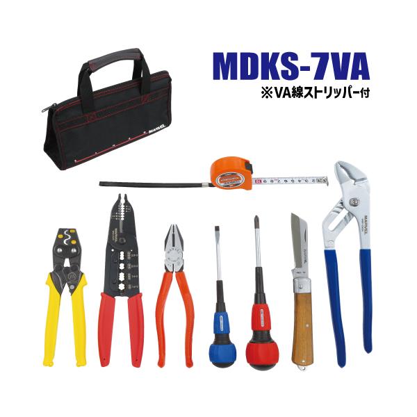マーベル MDKS-7VA  電気工事士 技能試験工具セットです。■セット内容・MH-7S　圧着工具・MVA-1620　VA線ストリッパー・+2-100　プラスドライバー・-5.5-100　マイナスドライバー・MWP-250N　ウォーターポ...