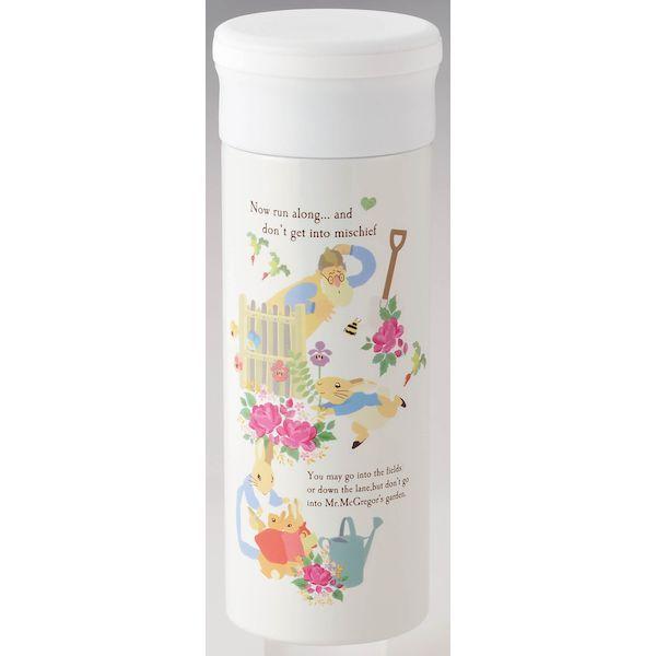 【商品説明】 ●コンパクトで軽量！保冷・保温に優れた真空2重構造！ ●通勤・通学時のバックの隙間にすっぽり入る携帯に便利なサイズです。 ●底面はゴム底面なので倒れにくい。 ●裏表には可愛らしいピーターラビットの絵柄入り。 ●飲みやすい氷止め...