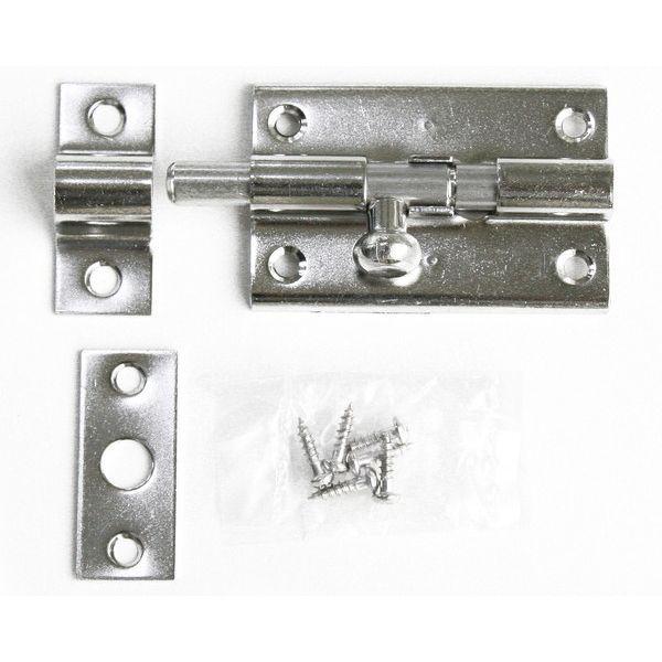 【商品説明】 ●開き戸などを固定する金具です。 ●防犯用補助錠金具 ●サイズ：本体金具ビスピッチ…44.5mm/受け金具ビスピッチ…23.5mm ●材質：ステンレス