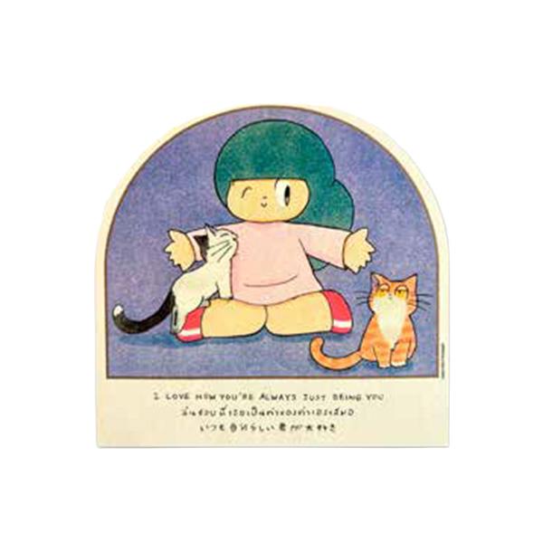 マムアンちゃんのイラストとメッセージがついたカードです。リソグラフ印刷のため、１枚１枚が味わいのある仕上がりとなっています。I love how you're always just being youサイズ：143mm × 145mm