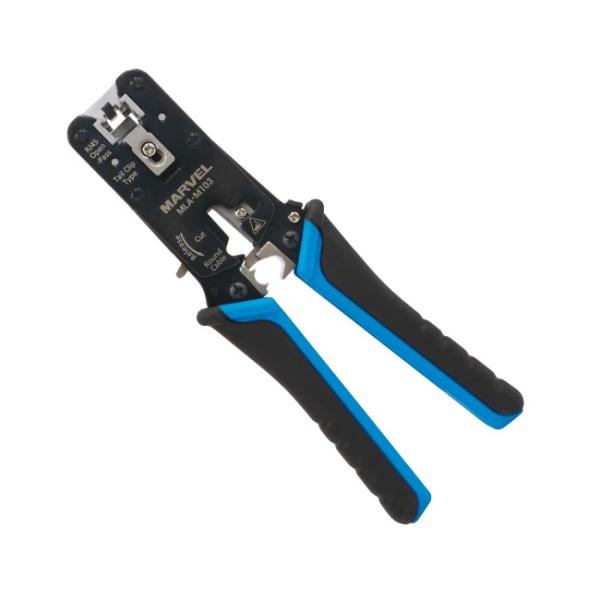 マ?ベル MLA-M103 貫通式 モジュラー圧着工具 圧着と同時に不要なケーブルをキレイに切断 ラチケット機構 商品ページ