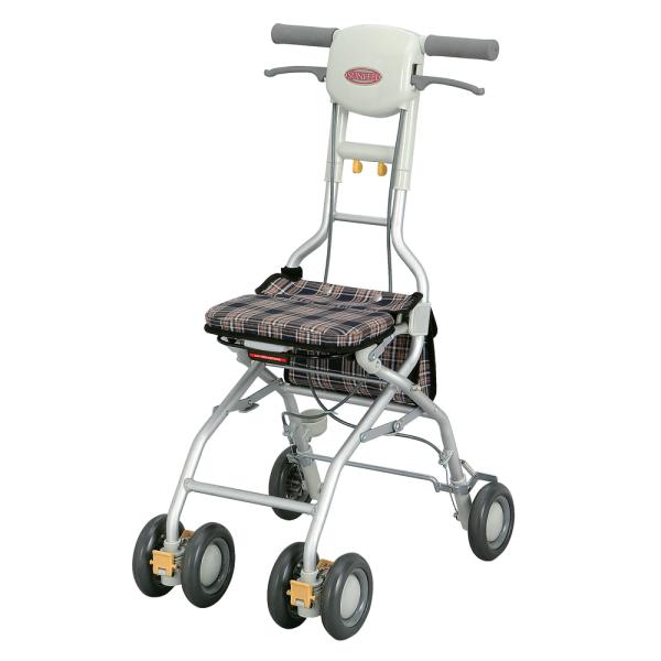 ●屋外での使用以外に、室内での歩行補助が必要な方に。●操作が覚えにくかった折りたたみが簡単です。●ワンタッチ高さ調節。●キャスターの設定を3通りに行えます。