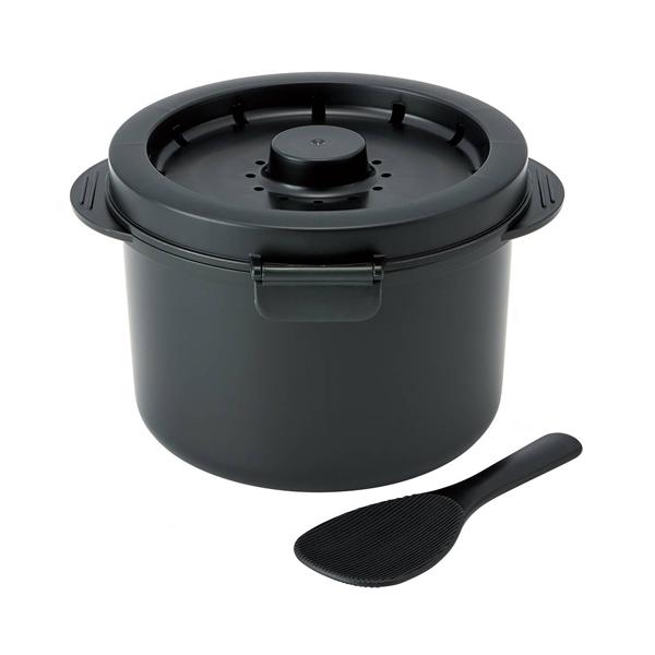 【付属物】ミニしゃもじ、レシピ【サイズ】幅21×奥行19.3×高さ13（cm）【容量】1300ml（ご飯2合炊き）【重量】550g【素材】本体・外フタ：ポリプロピレン（耐熱温度140度）　中フタ：ポリプロピレン（耐熱温度140度）　止め具：...