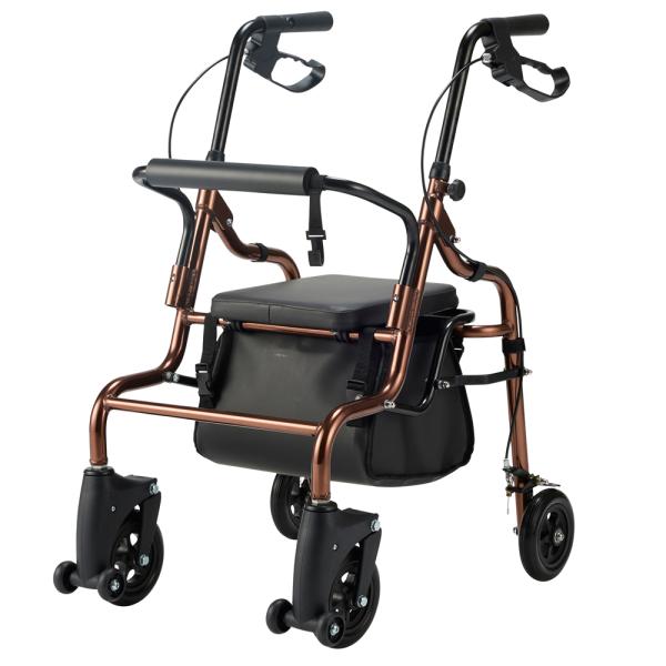 【カラー】ブラウン【サイズ】幅52×奥行66×高さ73〜89.5cm（8段階調節）　折りたたみ時：幅52.5×奥行47×高さ85cm　座面：幅26×奥行31cm　座面高：45cm　袋部：幅31×奥行25×高さ23cm　キャスター　前輪：6イ...