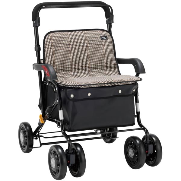 【カラー】黒チェック【サイズ】使用時：幅56×奥行65×高さ82.5〜91.5cm（4段階調節）　折りたたみ時：幅56×奥行26×高さ81cm　※折りたたみ時は自立しません　座面：幅42×奥行28cm　座面高：46cm　バッグ：幅36×奥行...