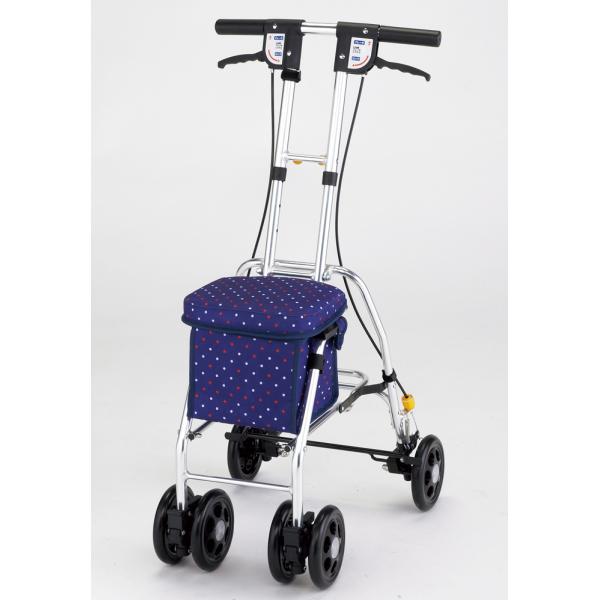 【カラー】ドットネイビー【サイズ】使用時：幅43×奥行54×高さ80.5〜92.5cm（4段階調節）　折りたたみ時：幅40×奥行31.5×高さ85.5cm　座面サイズ：幅25×奥行21cm　座面までの高さ：49cm　バッグ：幅19×奥行19...