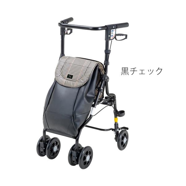 【カラー】黒チェック【サイズ】使用時：幅44×奥行56×高さ80.5〜89.5cm（4段階調節）　折りたたみ時：幅44×奥行31×高さ88cm　座面：幅29×奥行24×高さ42.5cm　バッグ：幅23×奥行18×高さ43cm　バッグ積載量：...