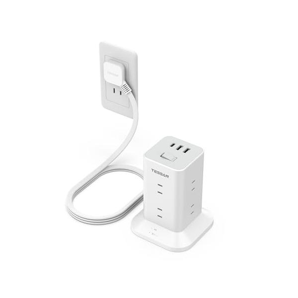 3USB+8個AC白いグレー/2M/TPS04-JP-C・Size:2M・【タワー電源タップmini型】この電源タップは日本のために研究し、設計されていて、一般的なタワー型コンセントより小型でコンパクトです（本体サイズ：僅か10x10x12...