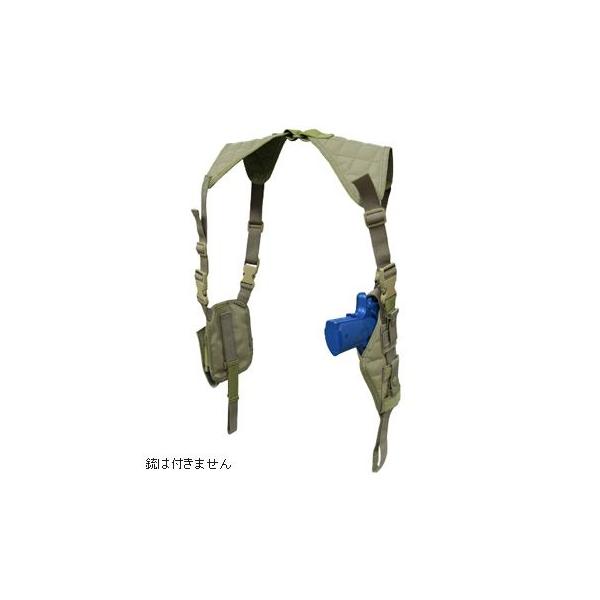 ●マグポーチとホルスターは左右変更可能 ●ダブルピストルマグポーチ付 ●ホルスターは、ほとんどのミディアム〜ラージサイズのピストル収納可能 ●肩部分はパッド入り（調整可能）●全てのストラップは調整可能 ●カラー：ブラック、ＯＤ、コヨーテブラウン