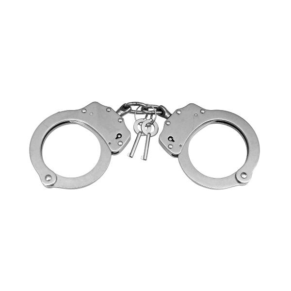 ●カラー：シルバー ●材質：ステンレス製●本格的Ｗロック式  ●重量：約265ｇ●カギ式、玩具ではありません。 ※Ｗロックについて…手錠を掛けただけのシングルロックの状態では、どこまでも締まっていきます。鍵のピンで操作することにより、掛けた...