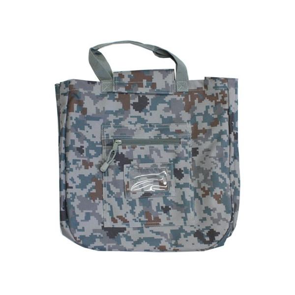 ●収納口は巾着式で、横にしても中の収納物が飛び出しません、またベルクロ式止具付き ●フロントにはジッパー式ポケット、IDケース付き ●材質：ポリエステル６００デニールPVCコーティング ●サイズ：約３４×３５×１８ｃｍ