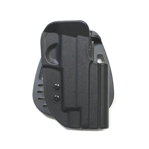 ●Kydex、射出成形によるホルスター●パドルホルスターを改良、腰回りで邪魔になりにくく、体に密着した状態でも通気性に優れる●高さ、傾きを調整できるため、体格や使い方に合わせてフィット可能●かつてない安定感●エッジレスで拳銃が抜きやすい●パ...