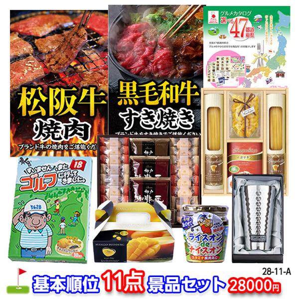 ゴルフコンペの基本的な順位、ドラコン賞、ニアピン賞、ベスグロ賞などの11点をセットにした景品セット。このセットに人数に応じて飛び賞や参加賞などの商品を追加で注文をして頂くと、賞品選びが簡単になります。■セット内容【優勝】 パネル付き目録 松...