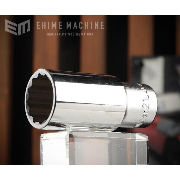 ボルトが突き出したナットを回すのに最適です。深い箇所のナットにも最適です。12角は6角よりも、ボルト頭やナットに対して2倍差し込みやすく作業効率がアップします。用途：ボルト・ナットの締付け・緩め作業用。【仕様】差込角(mm)：9.5対辺寸法...