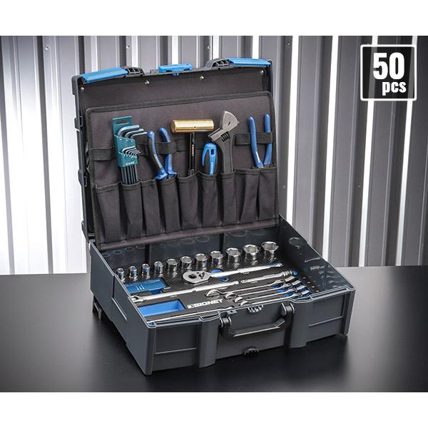 持ち運べて、そのまま積み重ねられる「モビリティ発想」の12.7sq(1/2DR)工具セット、SIGNET 800S-5025MOBIです。軽さと収納効率を追求したモデルで、ケースは軽量かつ扱いやすい強化樹脂（ABS）ボックス。取っ手は縦横に...