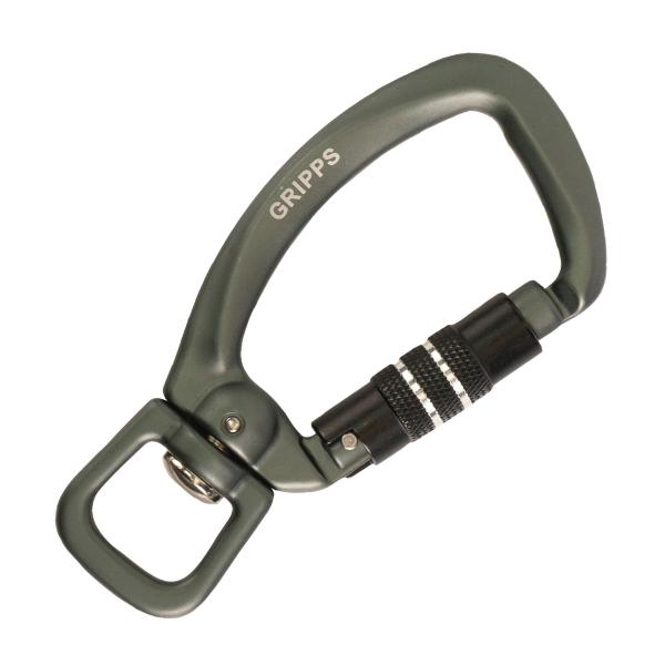 デュアルアクション カラビナ  ■本品は工具の結びつけに特化して設計しています ■自動でダブルロックがかかります ■スイベル機構で結び目のよじれを防止します ■操作中の滑りを防ぐ、グリップパターンです  【用途】 ツールの落下防止に  【仕...