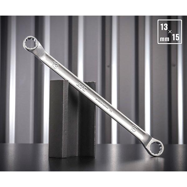 トルクを加えやすいロングめがねレンチ。12角、オフセットタイプなので、奥まった箇所やレンチの振り幅の無い箇所の整備作業に役立ちます。■型式：M5-1315■メーカー：KTC(京都機械工具株式会社）■全長：236mm■重量：115g