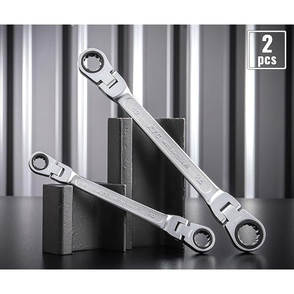 KTC ラチェットめがねレンチ [両頭型首振りタイプ] 2本組 MR1A-F2PEM本締め対応！しっかりトルクをかけられるギアレンチ両頭首振りタイプで、使い勝手抜群！特に人気のサイズ（8×10mm、12×14mm）をセットにしたお得な2本組...