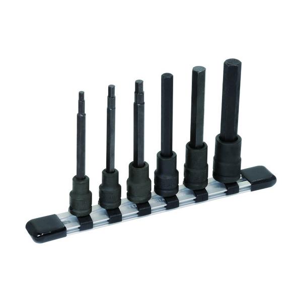 インパクトレンチなどの動力工具用でも使用できます。ソケットの取り外しが容易なアルミタイプのソケットホルダで作業効率がアップします。用途：六角穴付きボルト・ねじの締付け、緩め作業用。【仕様】差込角(mm)：9.5セット内容(点)：6ソケット内...