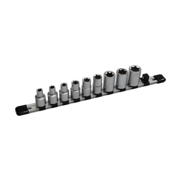 E型トルクス［［Ｒ下］］ソケットです。自動車整備に最適です。【仕様】差込角(mm)：12.7セット内容(点)：9ソケット内容：E10、E11、E12、E14、E16、E18、E20、E22、E24呼びNo.：E10、E11、E12、E14、...