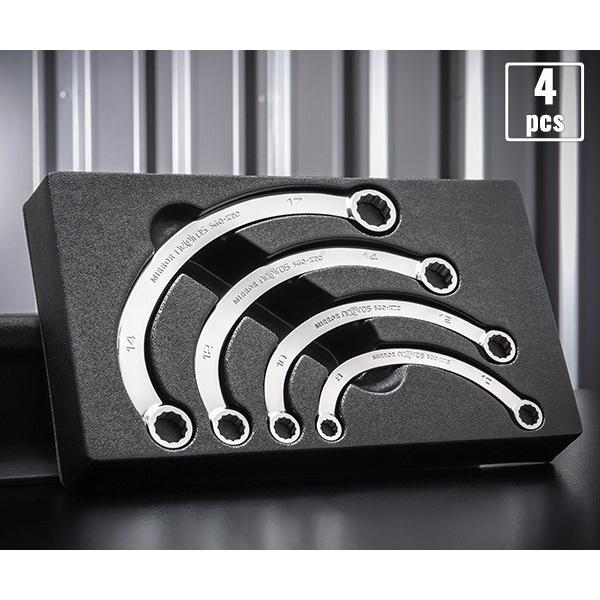 ネプロスの人気工具！ハーフムーンレンチ！コンパクトヘッドと、左右でRの違う独特の形状で、エンジンルーム内などの狭い場所での整備作業に重宝します！ ヘッド部の厚みは世界最小クラス、より狭い場所で威力を発揮！口径部は理想的な面接触を実現するNパ...