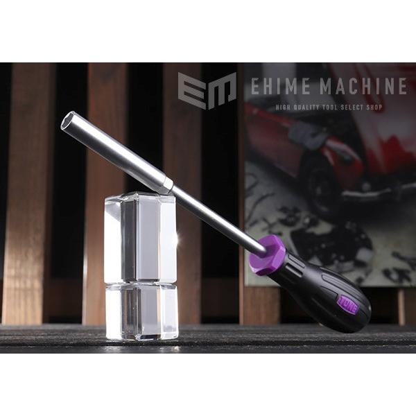 深くて狭い箇所での作業に最適です。スパナで増し締め・緩めができるボルスター付です。【仕様】軸長(mm)：150全長(mm)：250対辺(mm)：8.0軸径(mm)：8根元六角サイズ(mm)：9ドライバータイプ、六角ボルスター付ドライバーグリ...