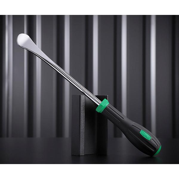 オートバイや自転車などのタイヤの着脱に使用する専用工具です。握りやすく使いやすいパワーグリップです。【仕様】全長(mm)：271先端幅(mm)：26軸長(mm)：175軸径(mm)：9.5質量：225g材質／仕上：本体:構造用鋼柄:樹脂メー...