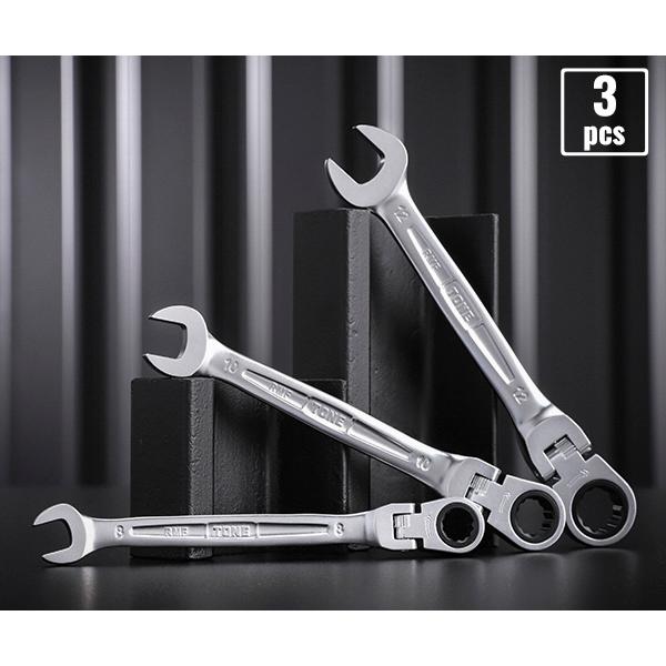 ラチェットめがね側のヘッドの角度を任意に設定可能です。薄型のラチェットヘッドには72枚ギアを装備しているため少ない送り角5°を実現しました。ヘッドは任意の角度に調整可能です。用途：ボルト・ナットの締付け・緩め作業に。【仕様】セット内容(mm...